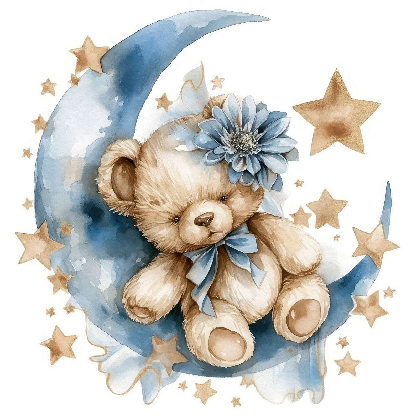 10 Sleepy Teddy Bear Clipart Bundle , Printable Watercolor Teddy Bear ...