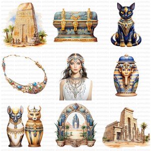 Watercolor Ancient Egypt Clip Art | Cleopatra, Eye of Horus, Pyramids ...