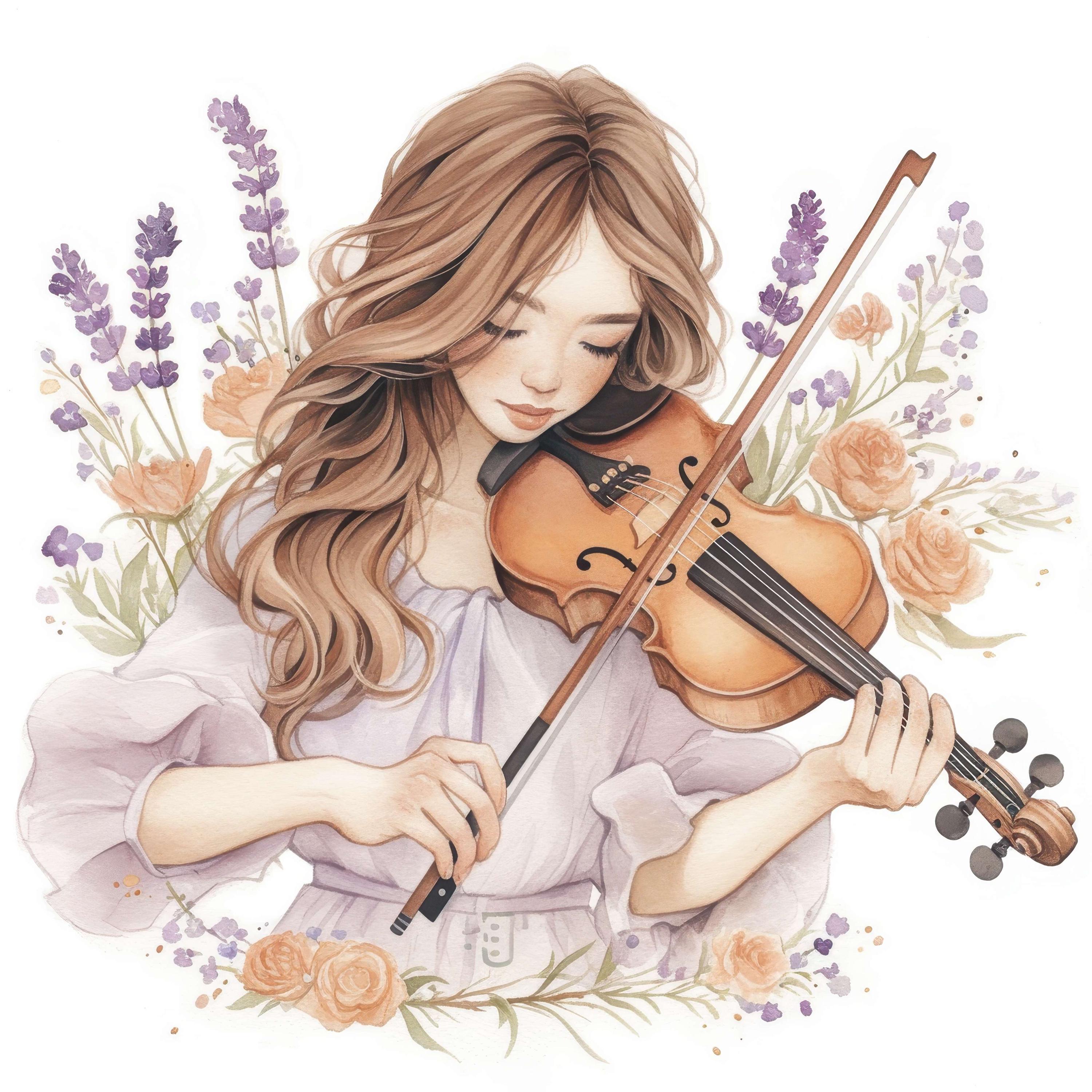 17 Woman and Violin Clipart Set, Printable Watercolor Wildflower ...