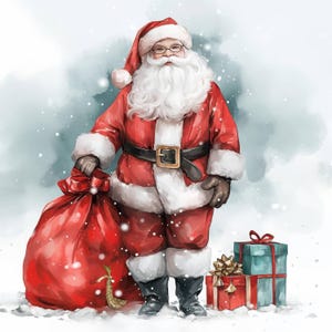 14 Santa With Presents Clipart Bundle, Printable Watercolor Christmas ...