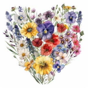 13 Floral Heart Clipart Bundle, Wildflower Heart Illustrations, Digital ...