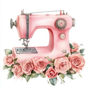 16 Vintage Floral Sewing Machine Watercolor Clipart Bundle, Printable ...