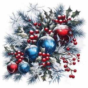 12 Blue Red Christmas Borders Clipart Bundle, Printable Watercolor New ...