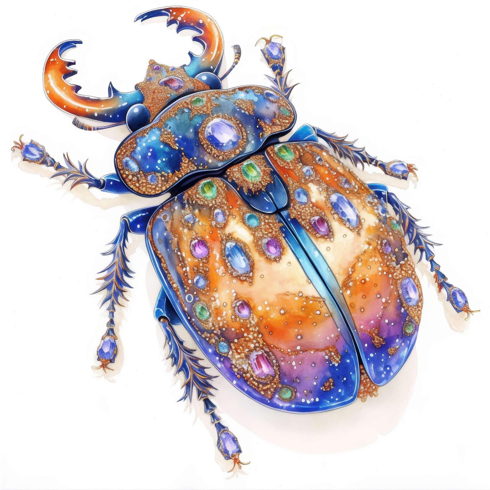 11 Jeweled Beetle Clipart Set, Printable Watercolor Luxury Scarab ...