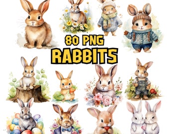 Watercolor Bunny, Baby Bunny PNG Clipart, Little Rabbit, Watercolor ...