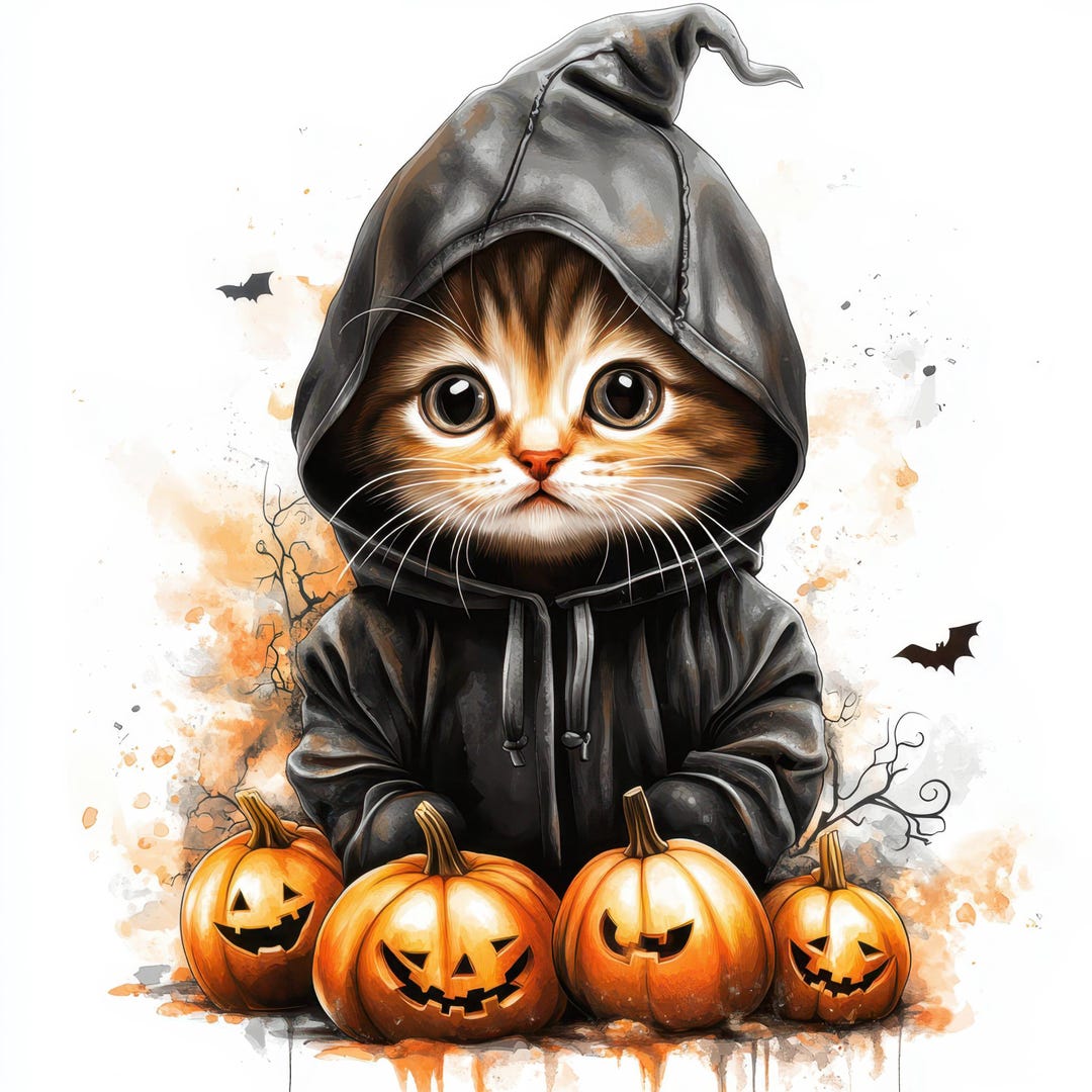 Halloween Black Cats Clip Art 11 High Res Watercolor Jpgs Junk ...