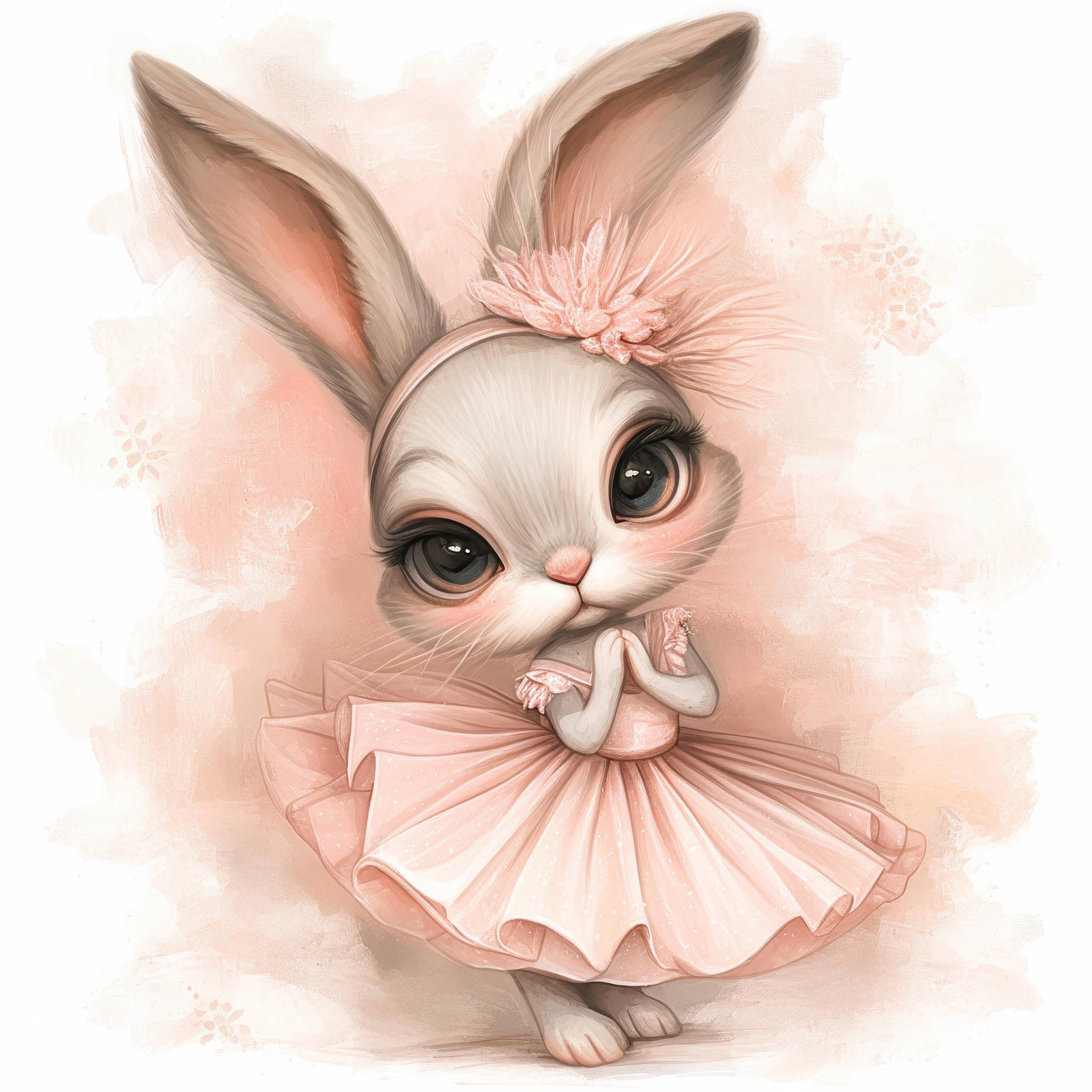 12 Rabbit in Dress Clipart Bundle, Printable Watercolor Bunny Ballerina ...