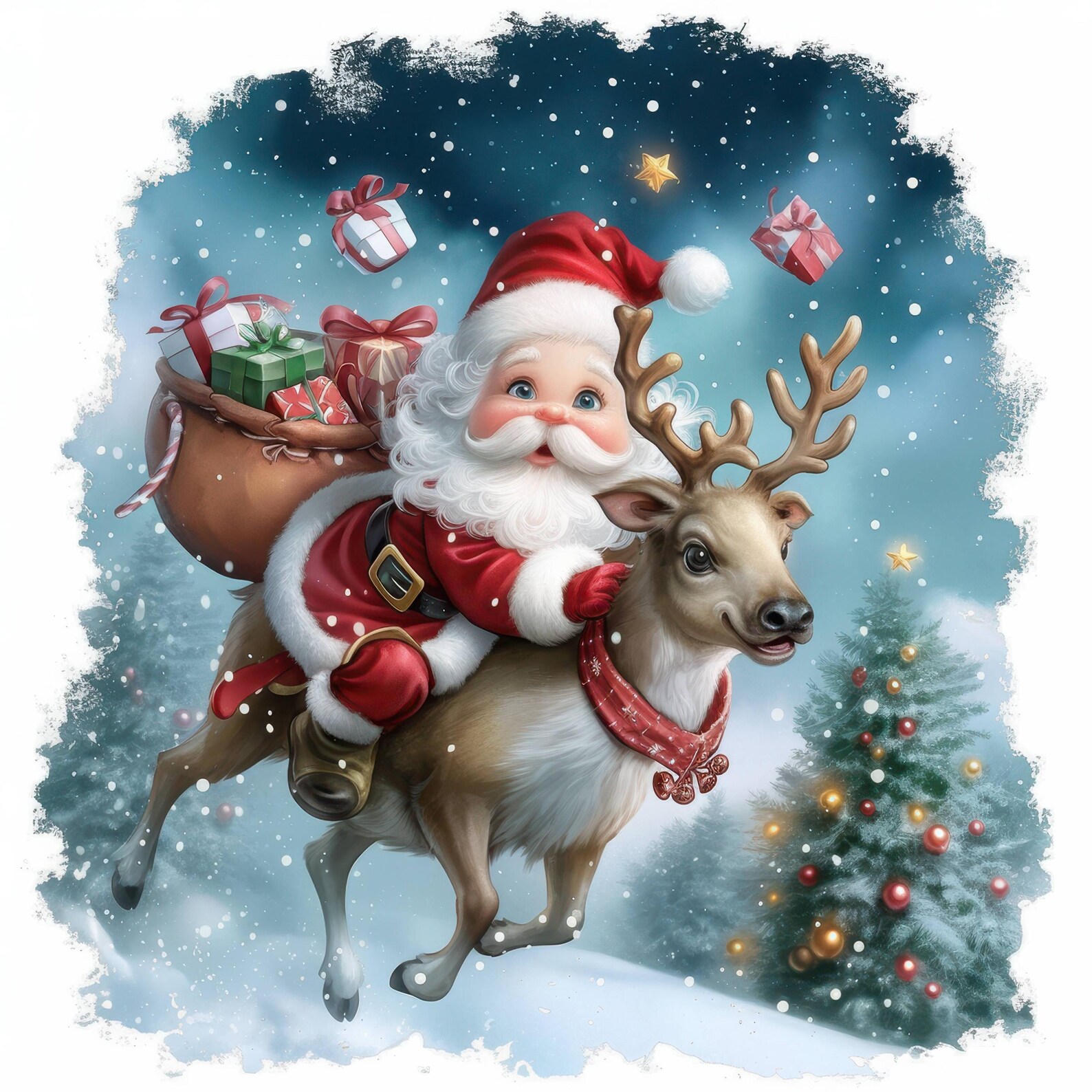 17 Cute Santa Scenes Clipart Bundle, Printable Watercolor Santa Lovers ...