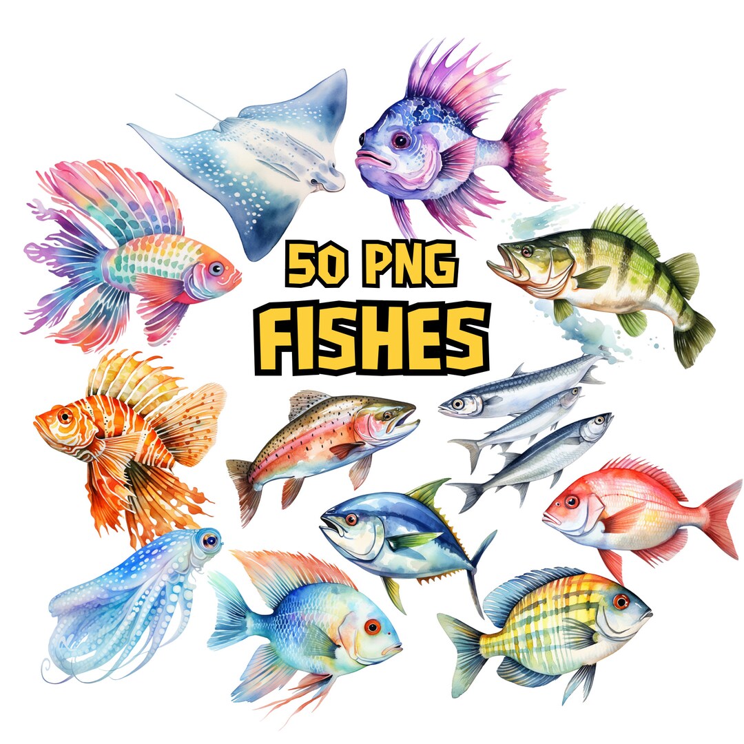 Watercolor Fishes Clipart Bundle Underwater Animals Clipart Set, Sea ...