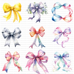 Watercolor Ribbons Clipart Bundle, Colorful Bow Clipart Set, Design ...