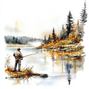 10 Man Fishing Clipart Bundle Set 3, Fisherman Illustration, Printable ...