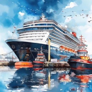 13 Passenger Ship Clipart Bundle, Printable Watercolor Cruise Ship ...