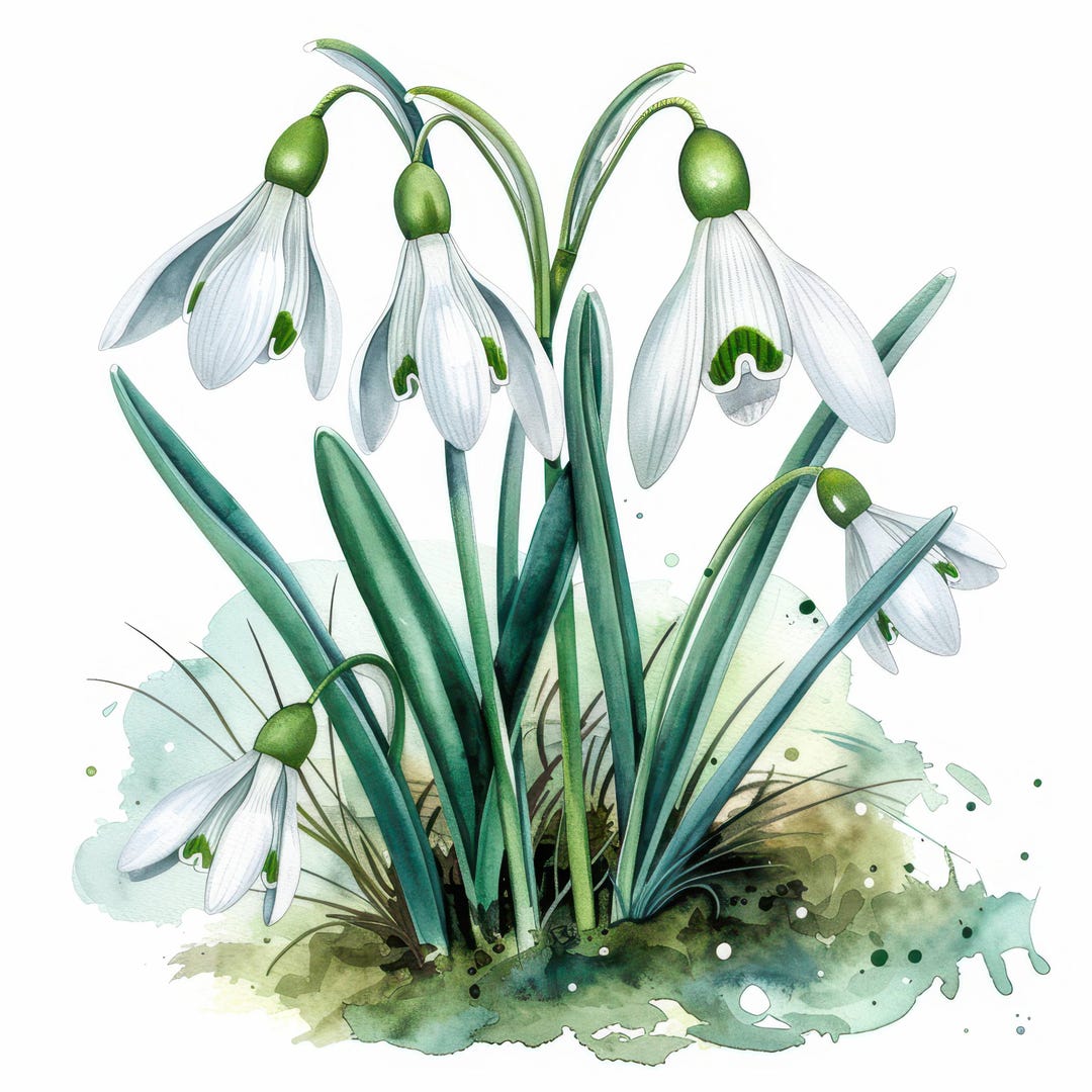 14 Beatiful Snowdrops Clipart Bundle Set, Spring Flowers, Printable ...
