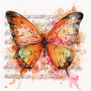 12 Musical Butterflies Clipart Bundle, Musical Print Illustration ...
