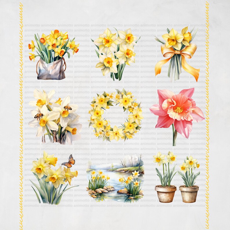 Watercolor Daffodils Clipart Bundle, Spring Flower Clipart Set, Floral ...
