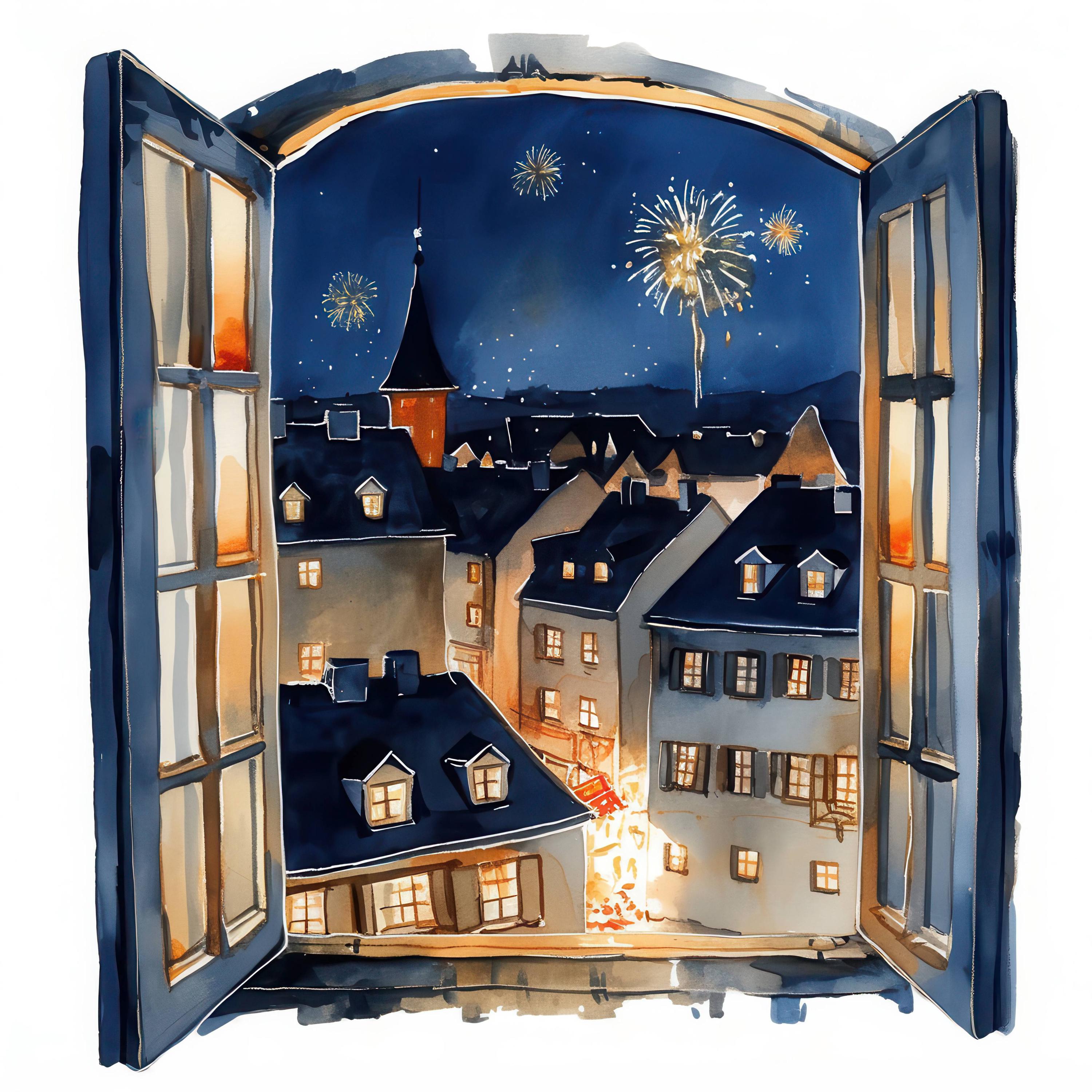 17 Window Firework Clipart Bundle, Printable Watercolor Firework View ...