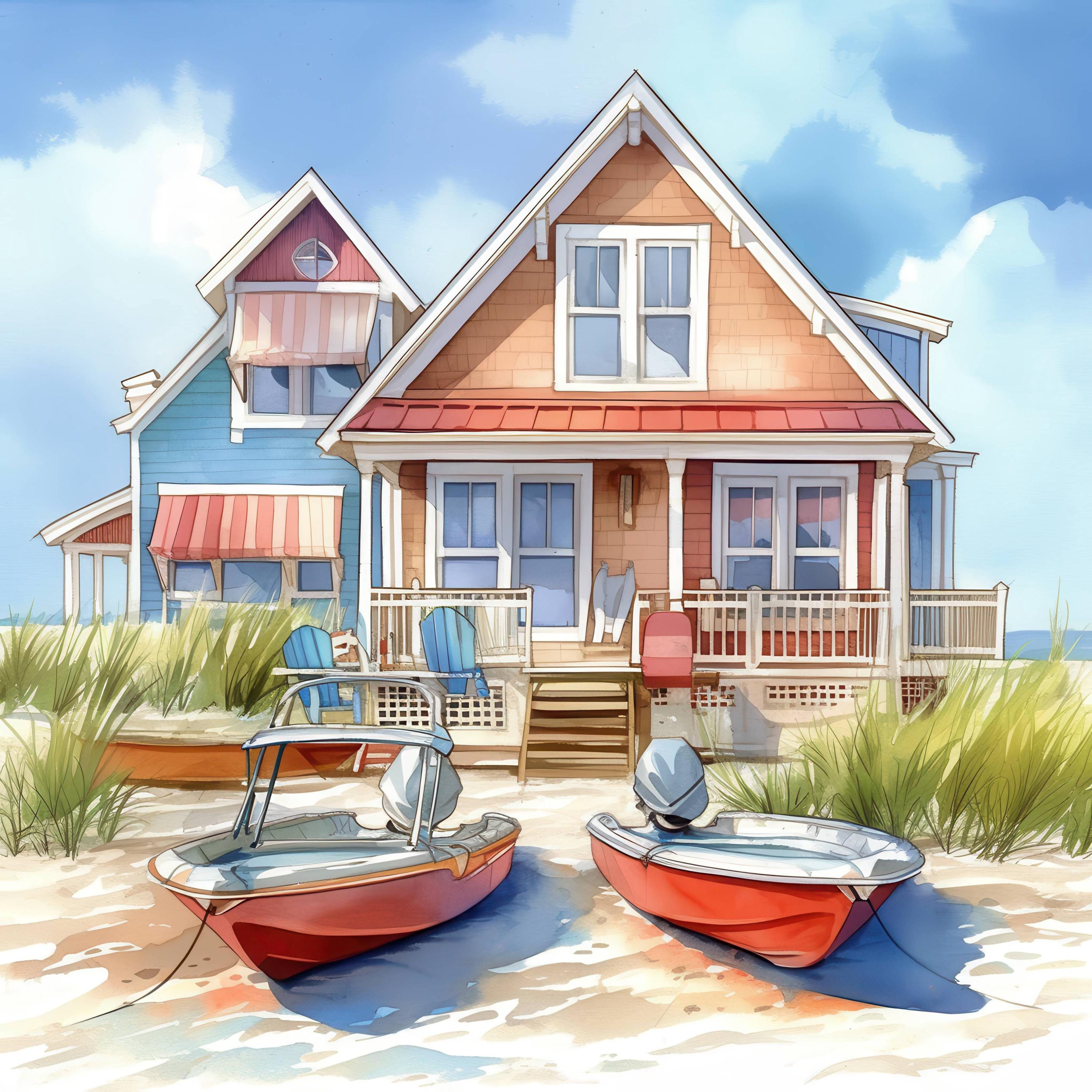 13 Seaside Cottages Clipart Bundle, Summer House Illustrations ...