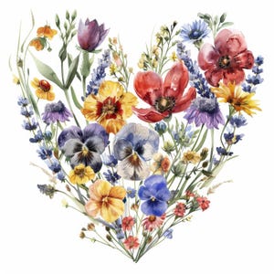 13 Floral Heart Clipart Bundle, Wildflower Heart Illustrations, Digital ...