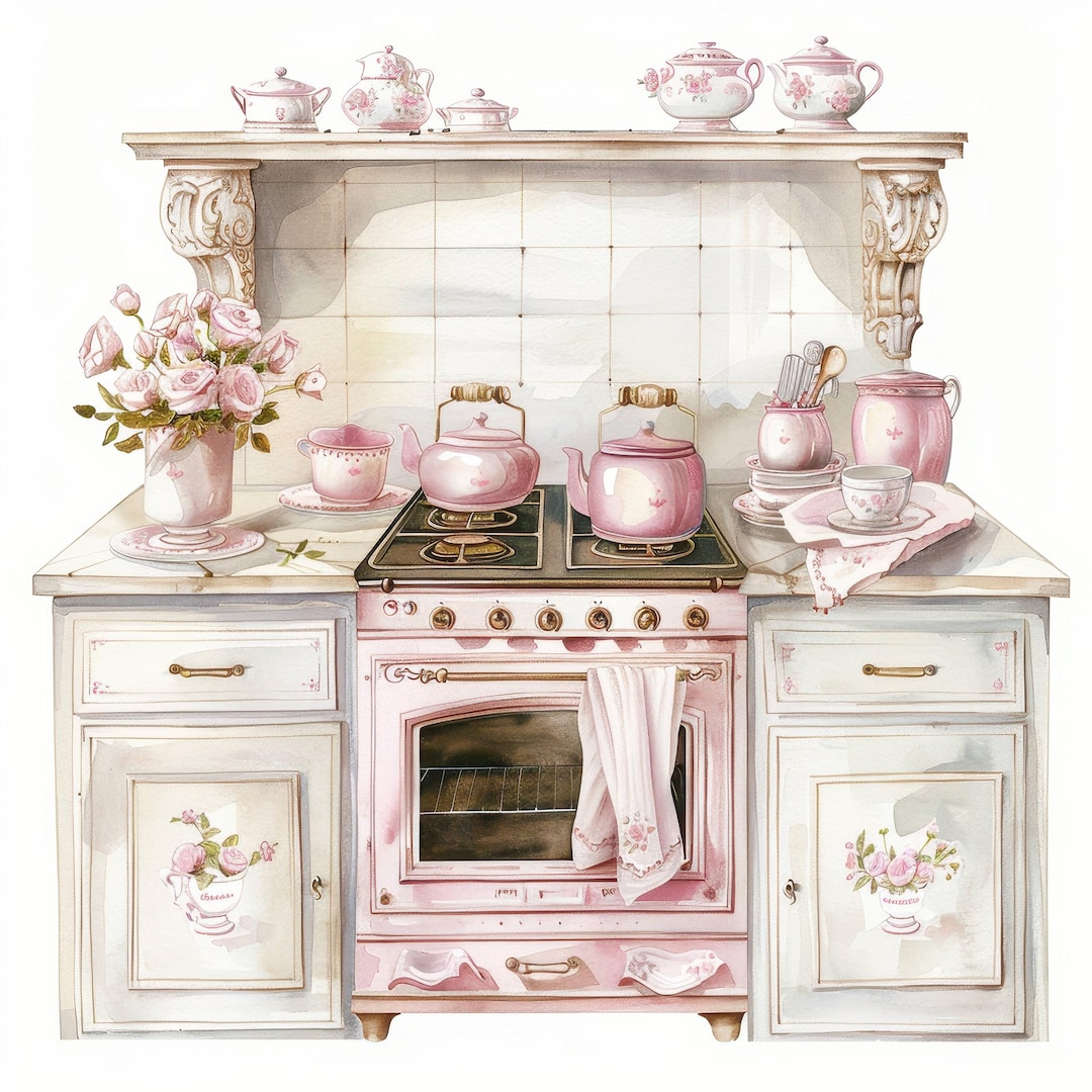 13 Vintage Floral Kitchen Clipart, Shabby Chic, Printable Watercolor ...