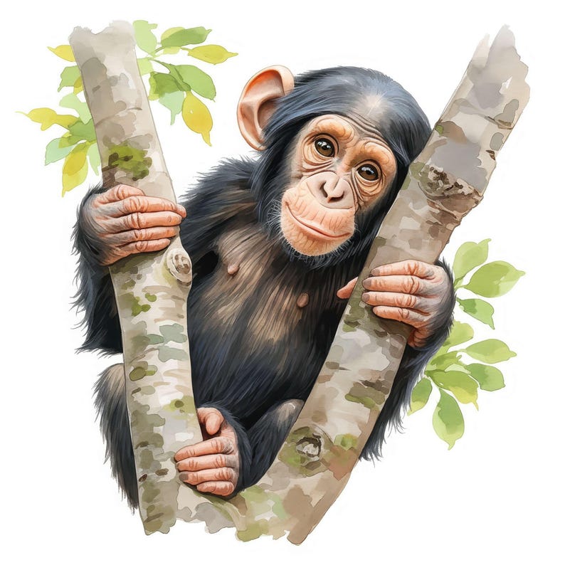 12 Cute Monkey Clipart Set, Printable Watercolor Little Chimp Clipart ...