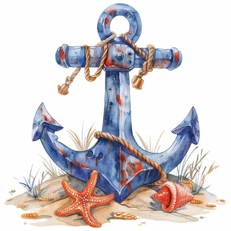 15 Anchor Clipart Bundle, Starfish Image, Nautical Decor Illustrations ...