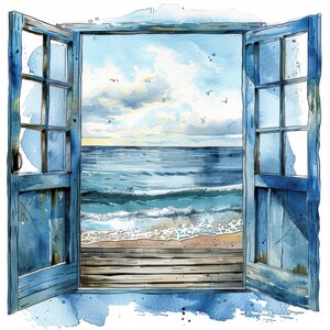 18 Window Ocean View Clipart Bundle, Window to Sea Illustrations ...