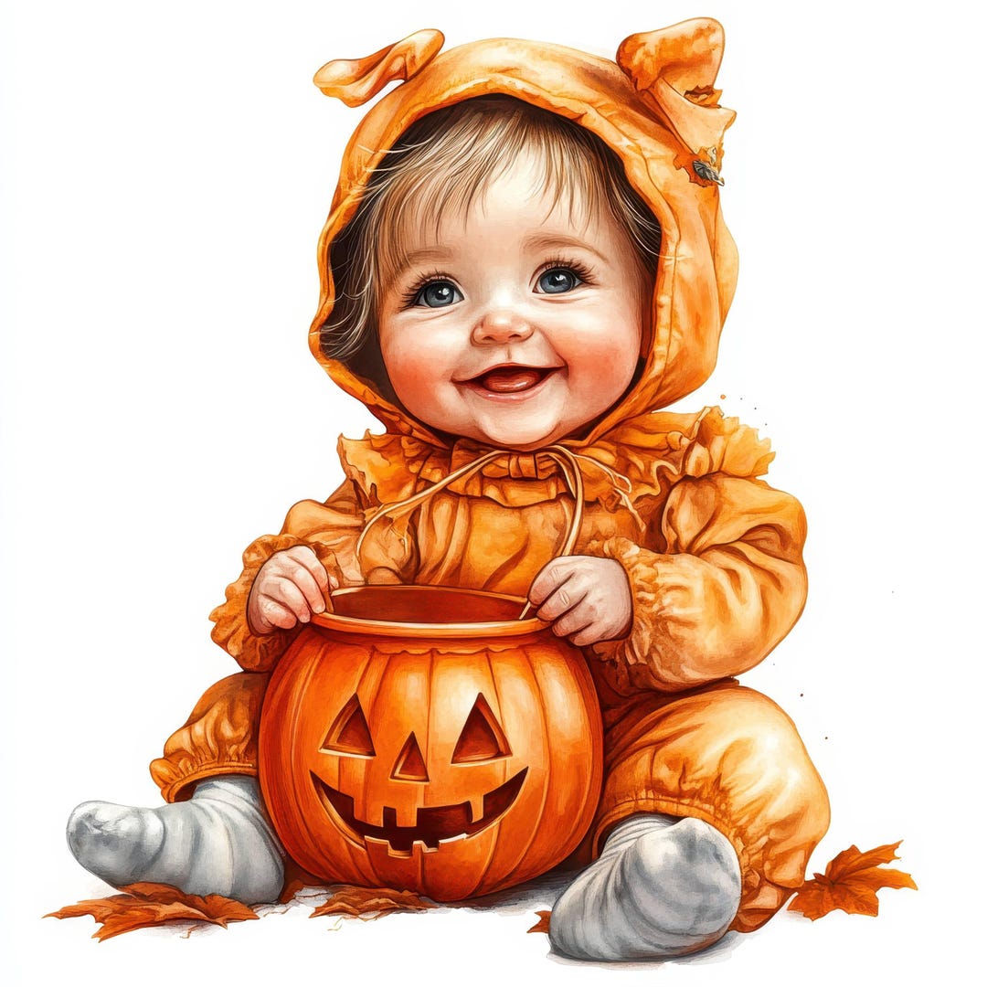 10 Halloween Pumpkin Kids Clipart Bundle, Printable Watercolor Cute ...