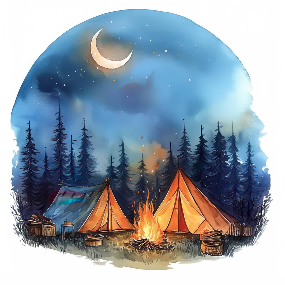 10 Camping Tents Clipart Bundle, Printable Watercolor Cozy Outdoor Tent ...