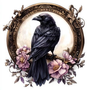 12 Vintage Raven Frame Clipart Bundle, Dark Crow Clipart, Card Making ...