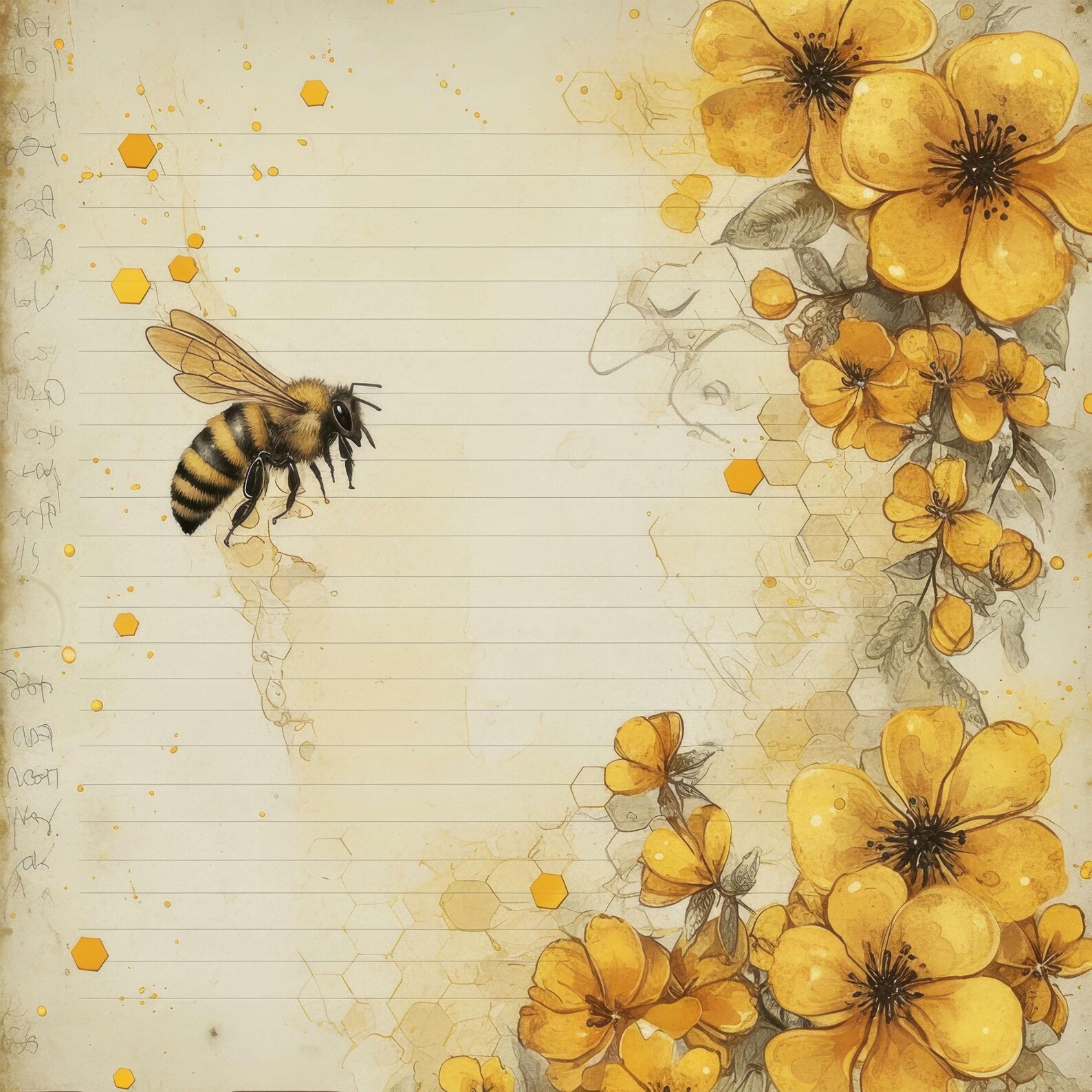 11 Vintage Bees Honey Background Papers Set, Printable Watercolor ...