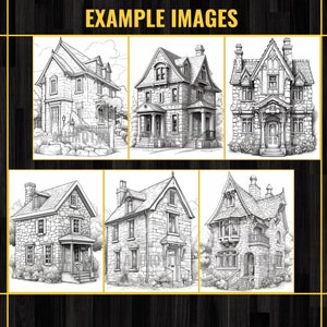 Stone Houses Coloring Page Book, Grayscale House Coloring, Printable ...