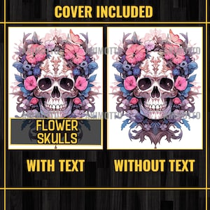 Flower Skulls 90 Coloring Page Book, Adults Kids Instant Download ...