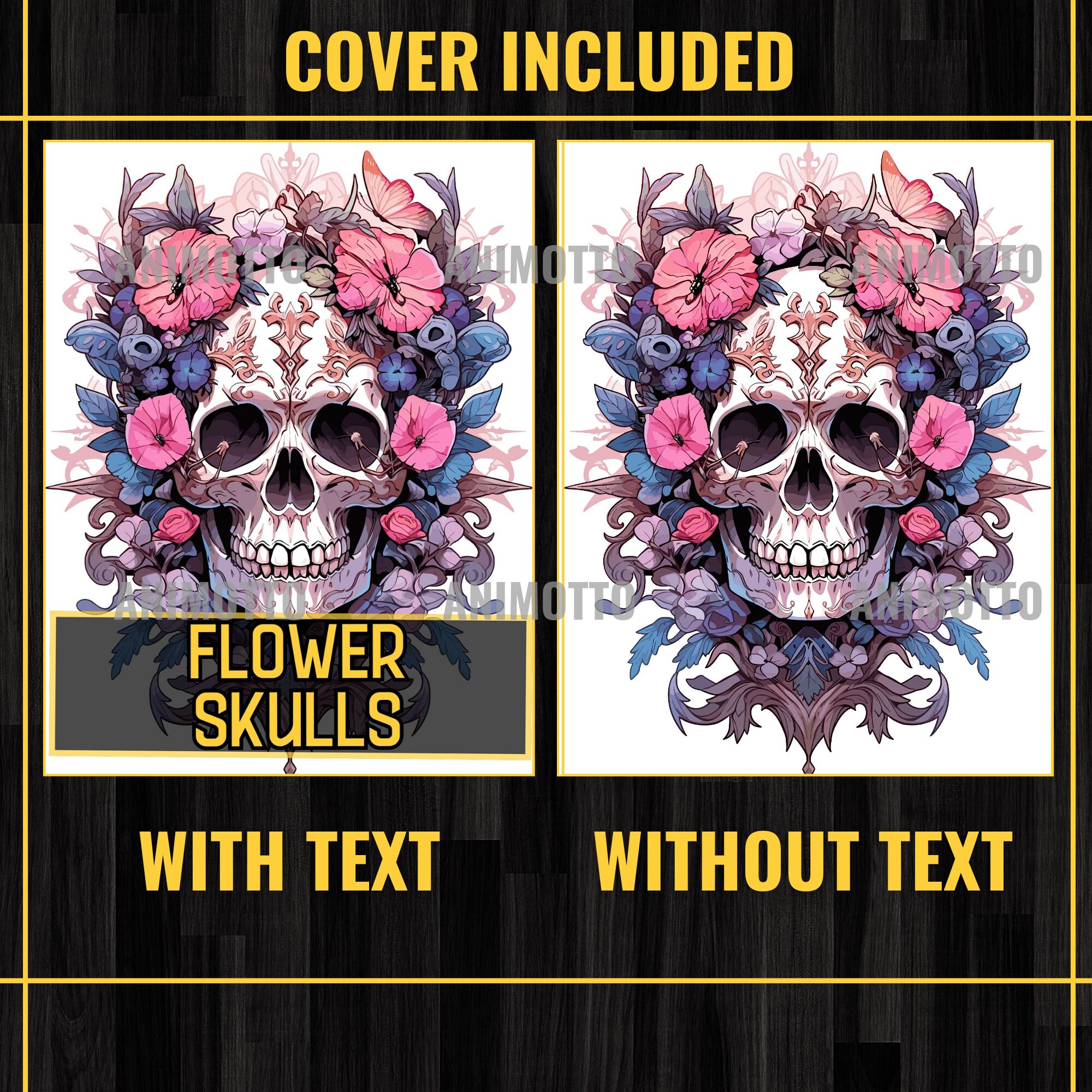 Flower Skulls 90 Coloring Page Book, Adults Kids Instant Download ...