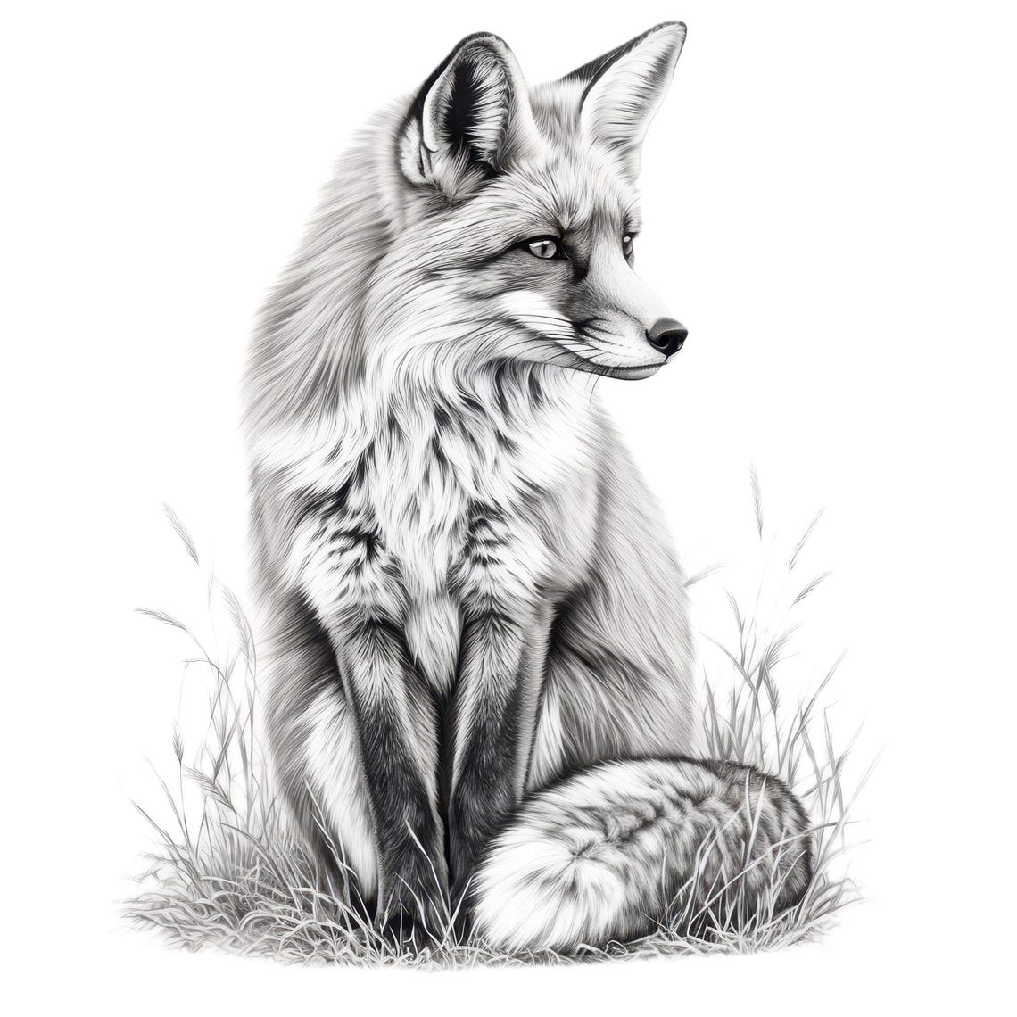11 Black and White Fox Clipart Bundle, Grayscale Fox Illustration ...