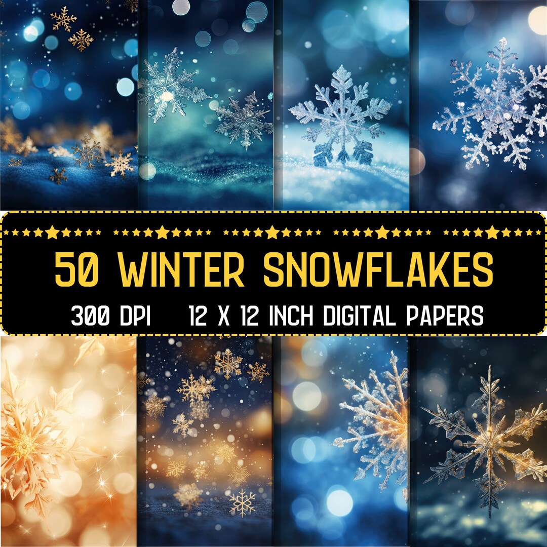 Printable Winter Snowflakes Digital Paper, Winter Digital Background ...