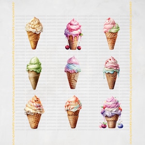 Watercolor Ice Cream Cones Clipart Bundle, Summer Treats Clipart Set ...