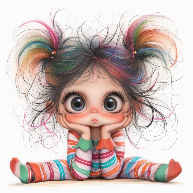 13 Quirky Cute Little Girl Clipart Bundle, Whimsical Illustration ...