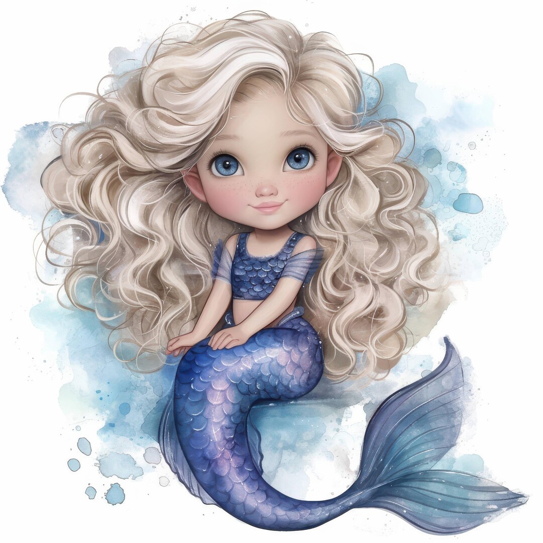 12 Cute Blonde Mermaids Clipart Bundle, Mermaid Girl Illustration ...