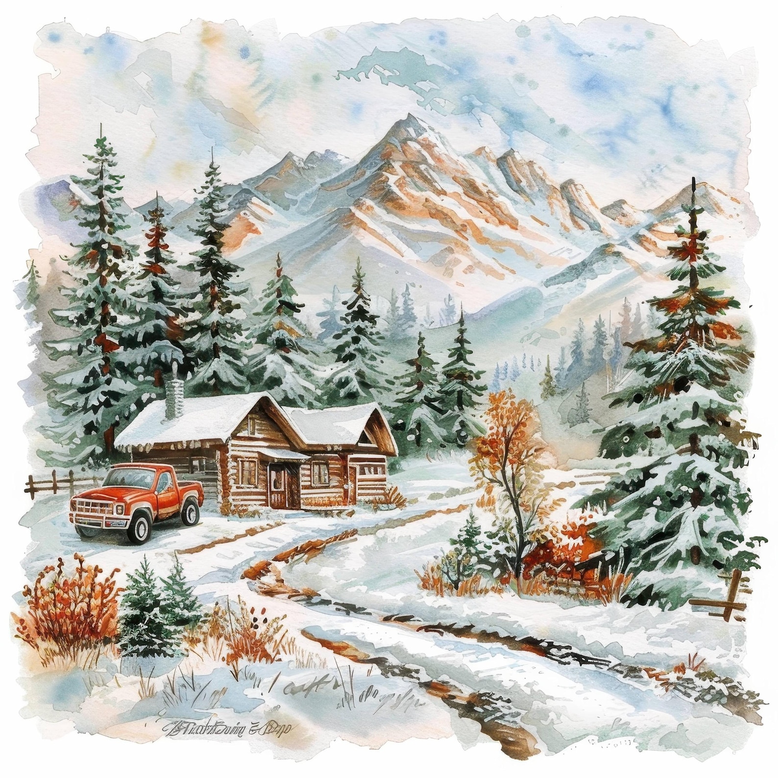 10 Christmas in the Mountains Clipart Bundle, Xmas Illustrations ...
