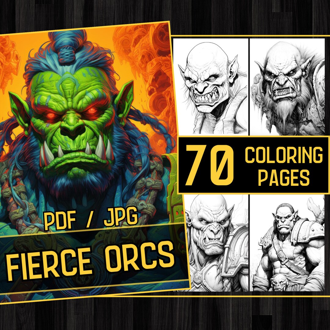 70 Fierce Orcs Coloring Page Book, Adults Kids Instant Download ...