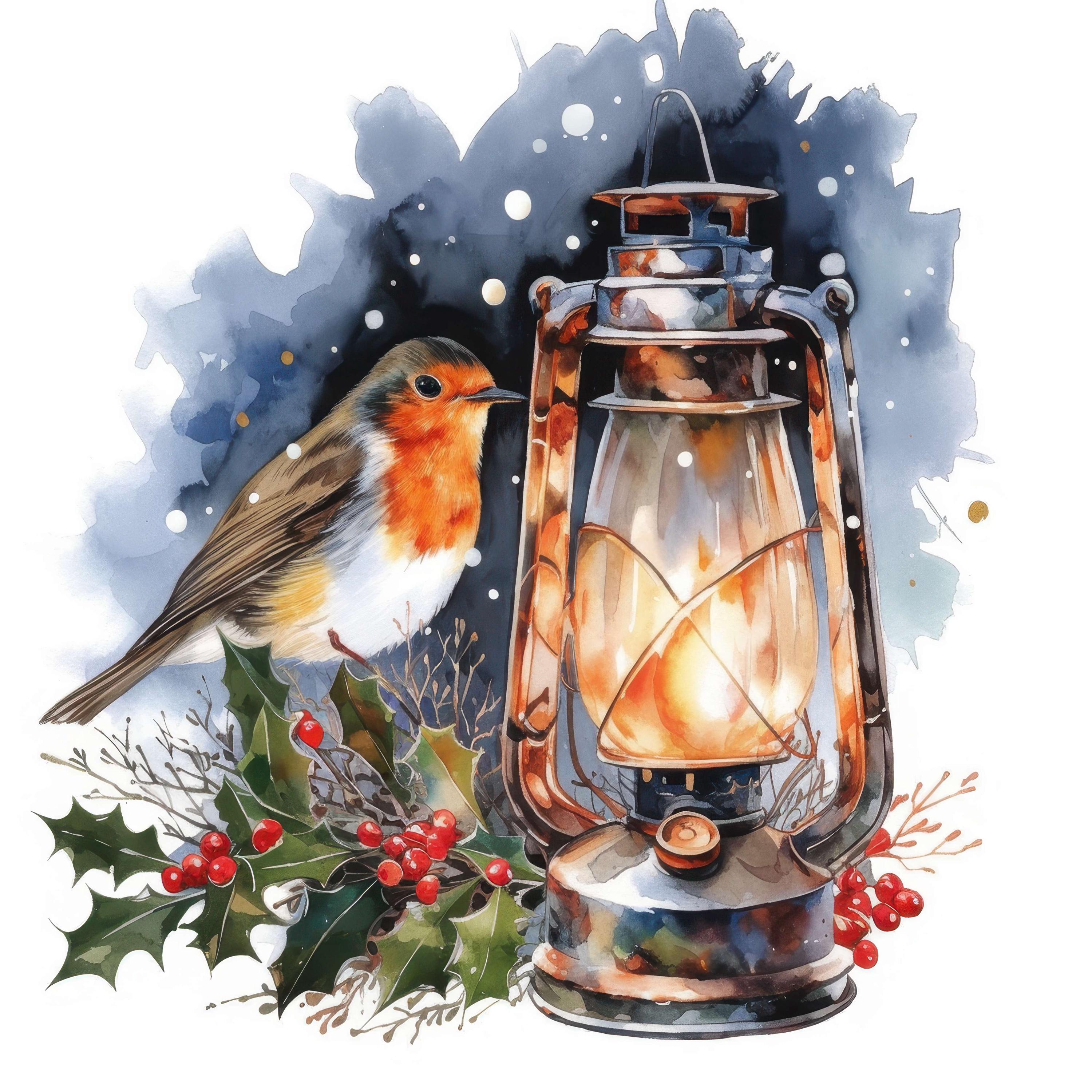 12 Festive Robin Bird Clipart Set, Christmas Illustrations, Printable ...