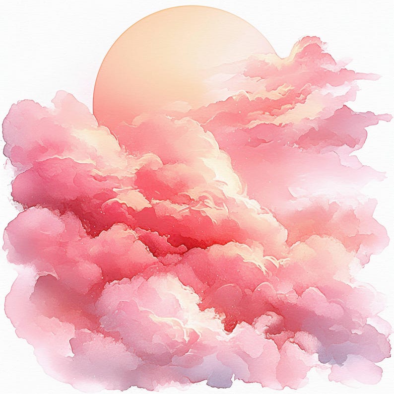 11 Pink Clouds Clipart Bundle, Whimsical Sky Illustrations, Printable ...