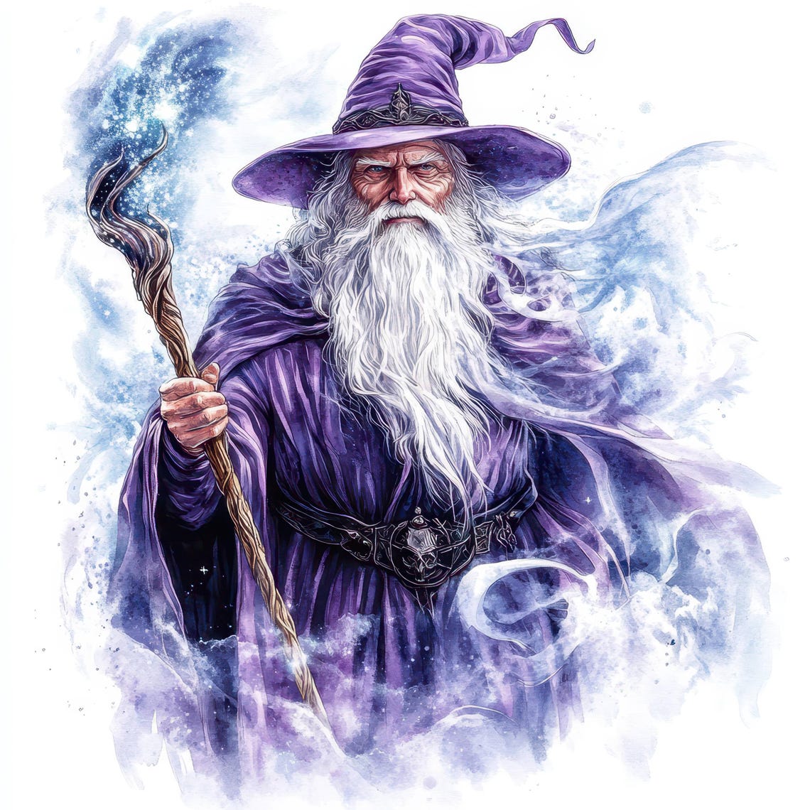 15 Old Wizard With Staff Clipart Bundle, Printable Watercolor Magician ...