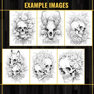 Flower Skulls 90 Coloring Page Book, Adults Kids Instant Download ...