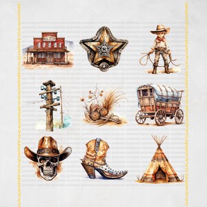 Watercolor Western Clipart Bundle, Wild West PNG Graphics, Cowboy Boots ...