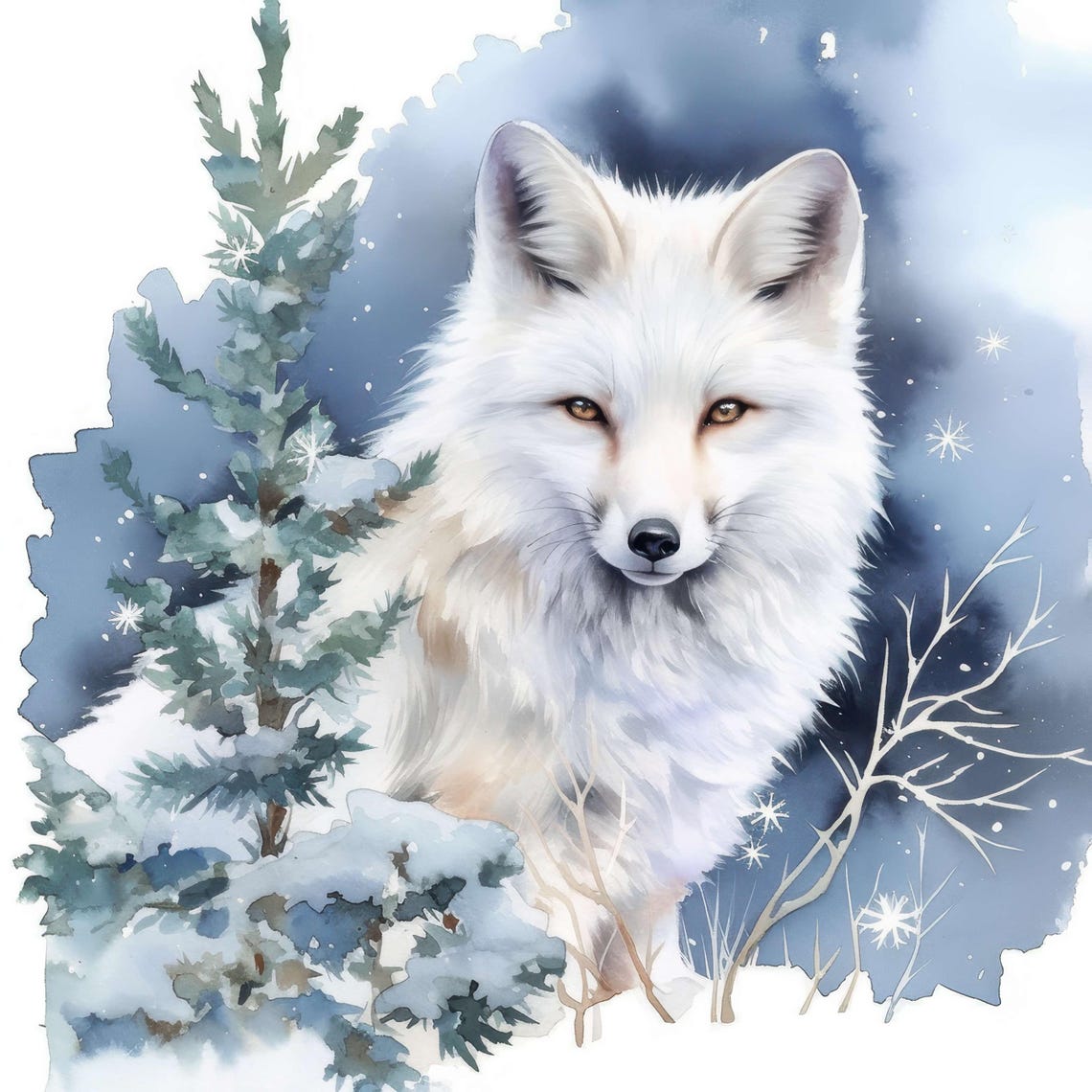 19 Christmas Arctic Fox Clipart Set, Printable Watercolor Winter ...