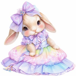 11 Bunny in Dress Clipart Bundle, Rabbit Dress Illustrations, Printable ...