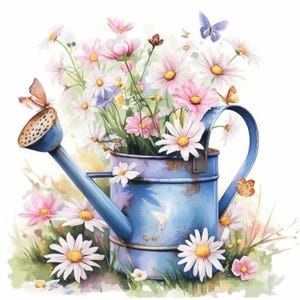 13 Floral Watering Can Clipart Bundle, Garden Illustration, Printable ...