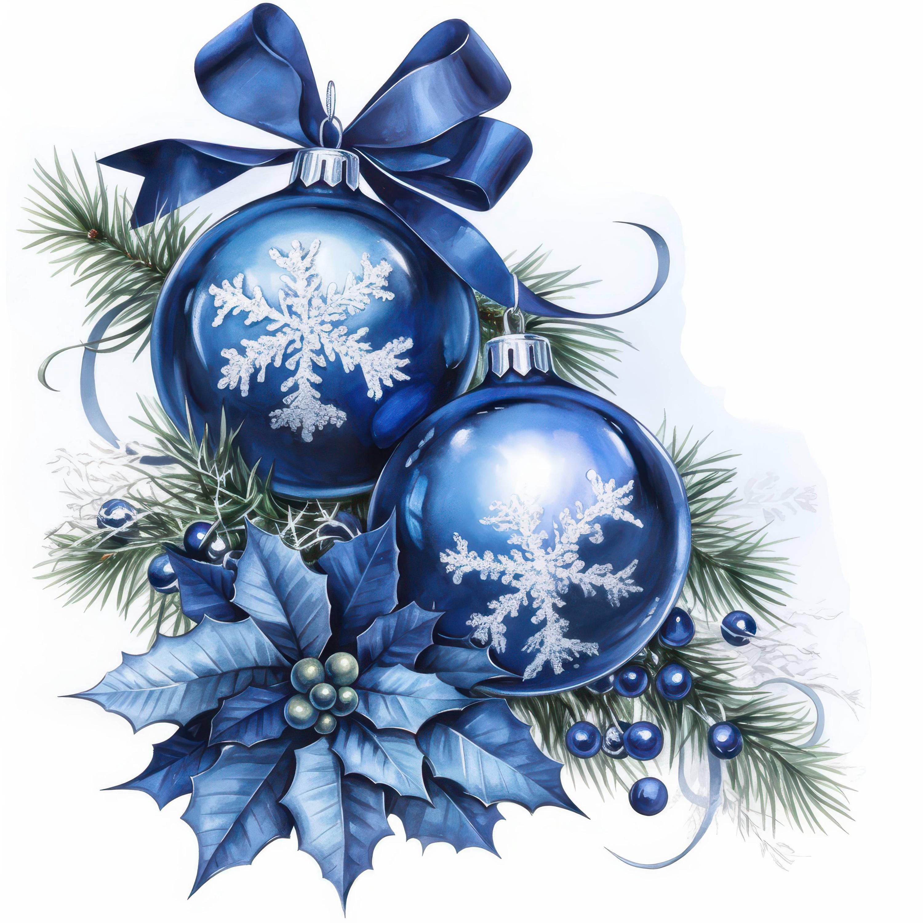 13 Blue Christmas Decorations Clipart Bundle, Printable Watercolor ...