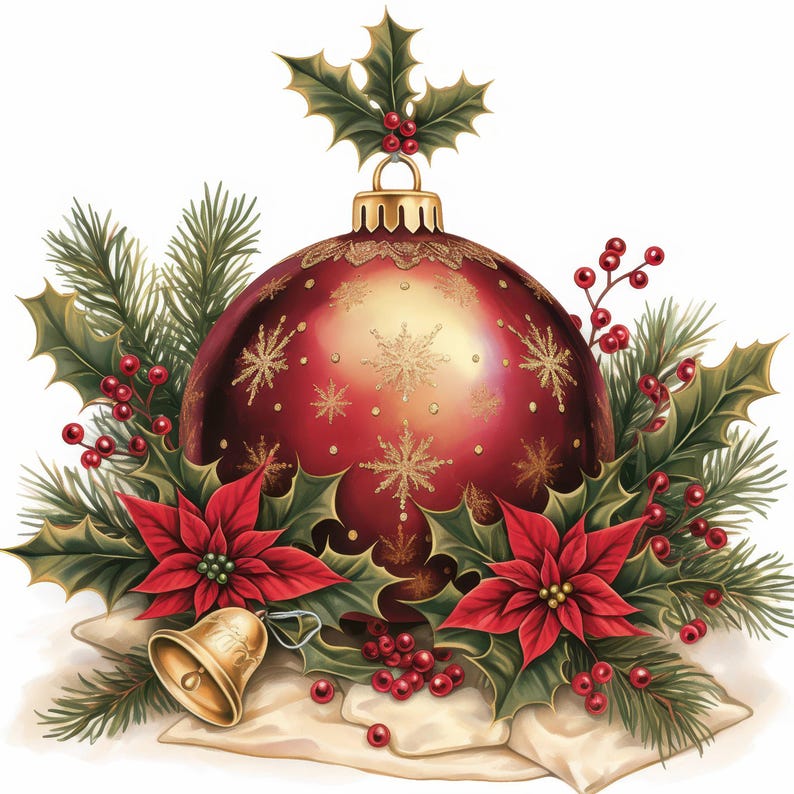 19 Red Christmas Ornaments Clipart Bundle, Christmas Decoration, High ...